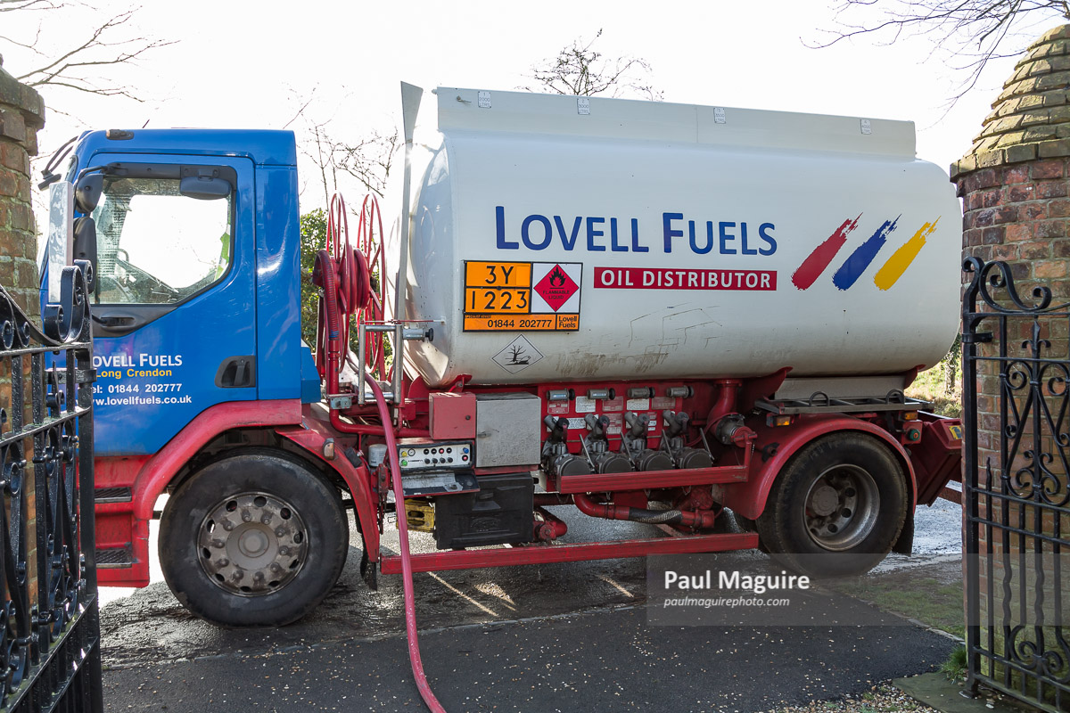 Buy a photo of Oil tanker lorry delivering domestic heating oil, UK ...